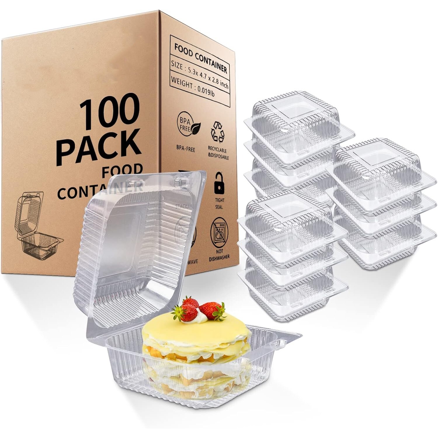 100 PCS Clear Plastic Take Out Containers Clamshell Take Out Tray for ...