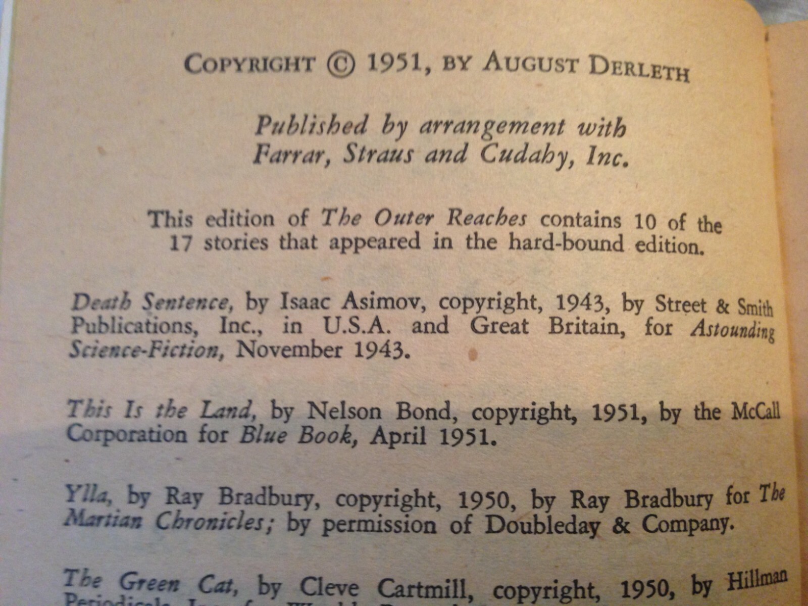 August Derleth, The Outer Reaches - 1951 Berkley PB - Asimov, Van Vogt ...