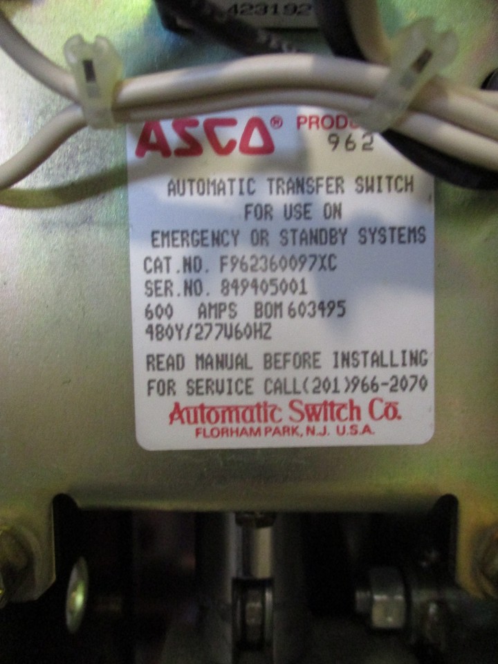 ASCO 962 TRANSFER SWITCH BYPASS ISOLATION SWITCH 600 Amp 480 Volt 3P 3W ...