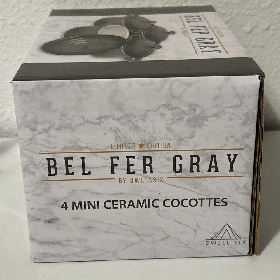 NIB 4 Bel Fer Gray Ltd Edition Enameled Cast Iron & Ceramic Cocottes ...