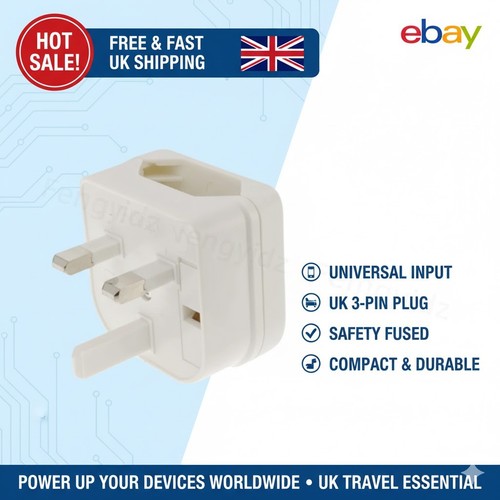 EU European Euro Europe 2-Pin To 3-Pin UK Travel Plug Socket Converter ...