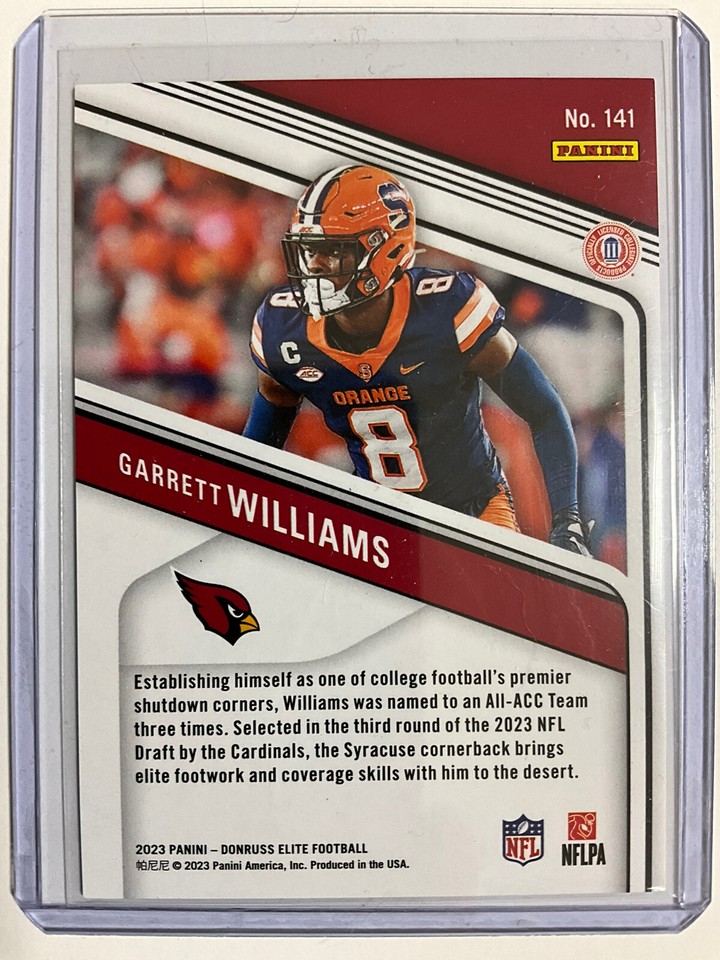 Garrett Williams /25 2023 Panini Donruss Elite Rookie Black Parallel SP ...