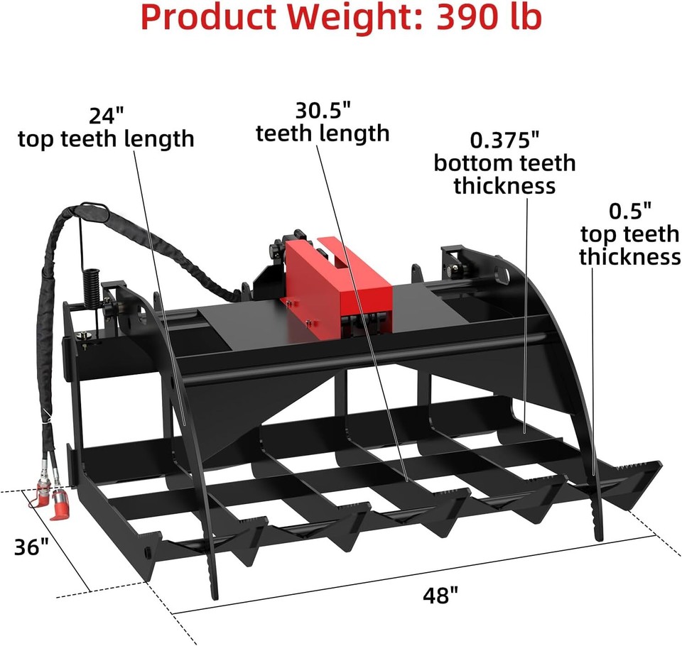 48" Root Rake Grapple Bucket Tractor Skid Steer Attachment Quick Attach ...
