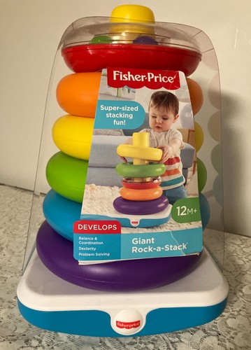 Fisher-Price Giant Rock-a-Stack, Multi Colors Stacking Rainbow Rings 14 ...