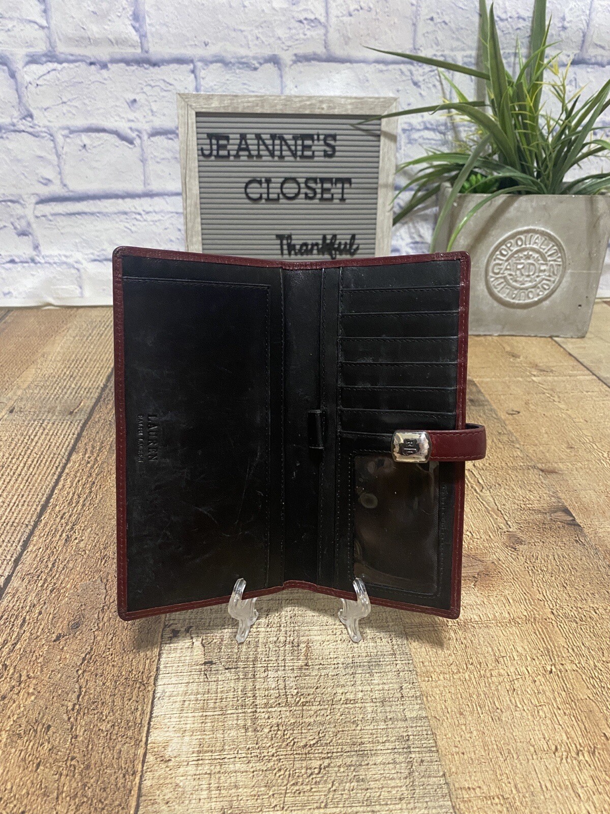 Lauren Ralph Lauren RLL Maroon Women's Checkbook Clut… - Gem