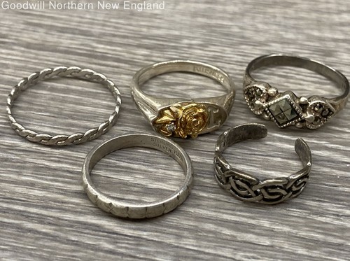 Sterling Silver Ring Lot w. Marcasite Sparkle Stones Celtic Knot Flower ...