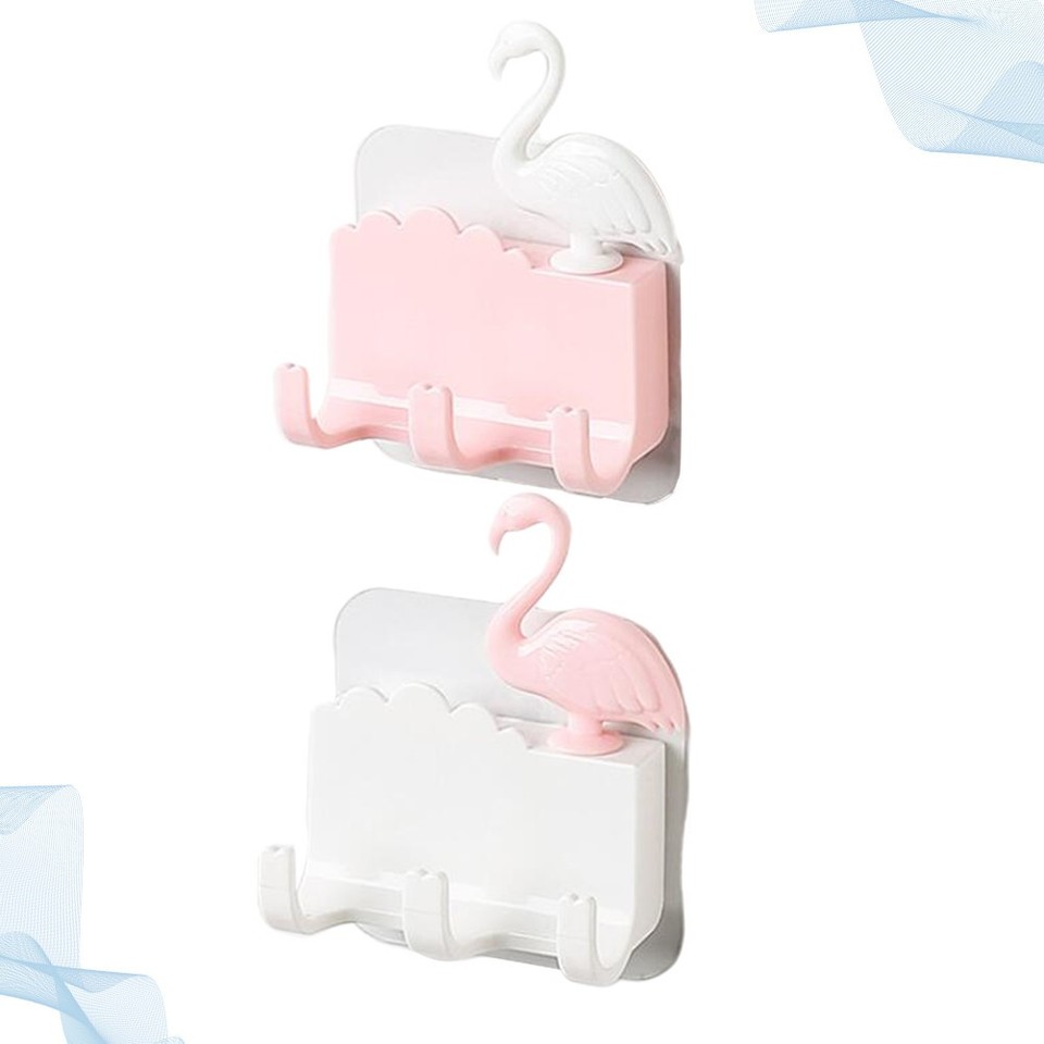 2pcs Flamingo Wall Hook Free of Punch Hook Living Room Bedroom Stick ...