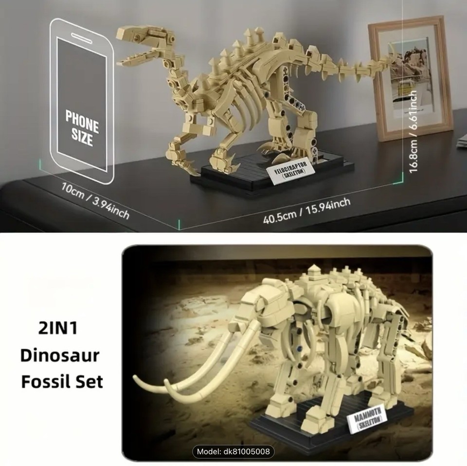 2-in-1 Dinosaur Skeleton Building Block Set, 1000+ pcs | eBay