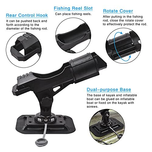 Power Lock Rod Holder with 2 Side Mounts Adjustable Boat Fishing Rod ...