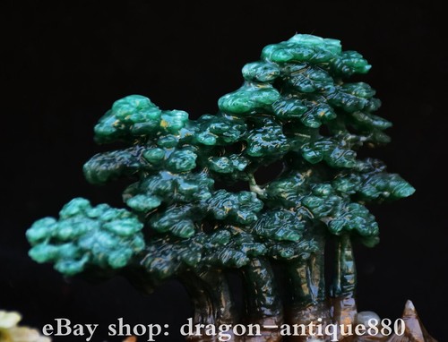 7.6" Old Chinese Dushan Jade Carving Pine Tree House Water Ship ...