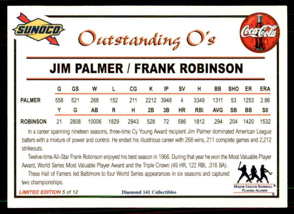 2001 Sunoco Dream Team Jim Pallmer/Frank Robinson 103 Baseball Cards #5 ...