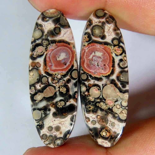 39.50Cts.100%Natural Leopard skin Jasper pair Oval Cab 12x35x5mm Loose ...