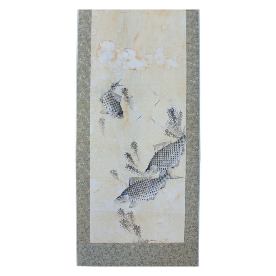Set of 4 Chinese Calligraphy Ink Fishes Drawing Scroll Paintings Wall ...