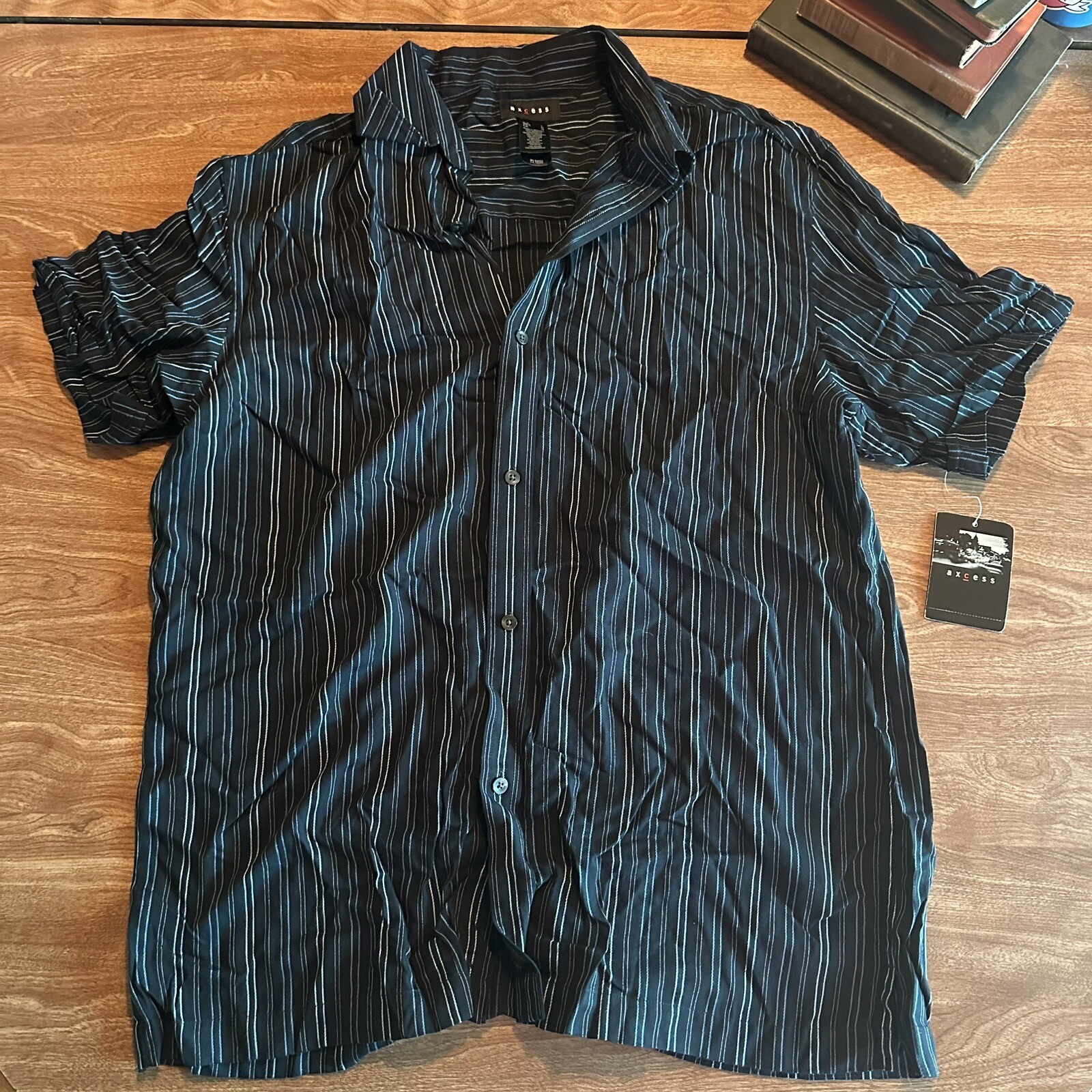 Axcess Black Pin Striped Button Down Shirt NWT Size L | eBay