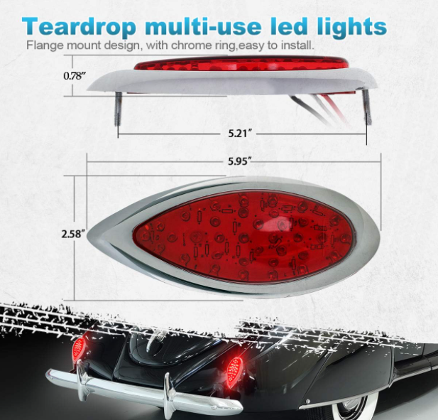 2PCS Red 35 LED Chrome Tear Drop Truck Trailer Stop Turn Brake Tail ...