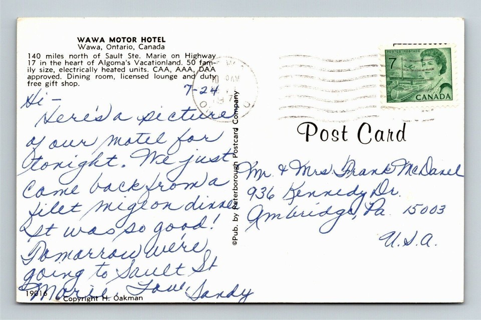 Wawa ON, Wawa Motor Hotel, Ontario Canada Vintage Postcard | eBay