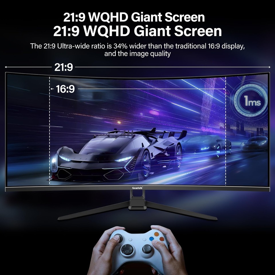 34 Inch Ultrawide Curved Gaming Monitor, 1500R PC Screen 165hz UWQHD ...