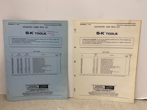 1974 S-K Tools Suggested User Price List & Jobber Price List Sales ...