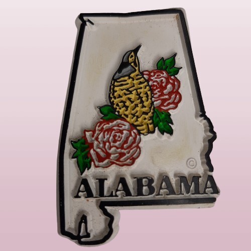Vtg ALABAMA State Map Bird Flower Rubber Refrigerator Magnet Travel ...