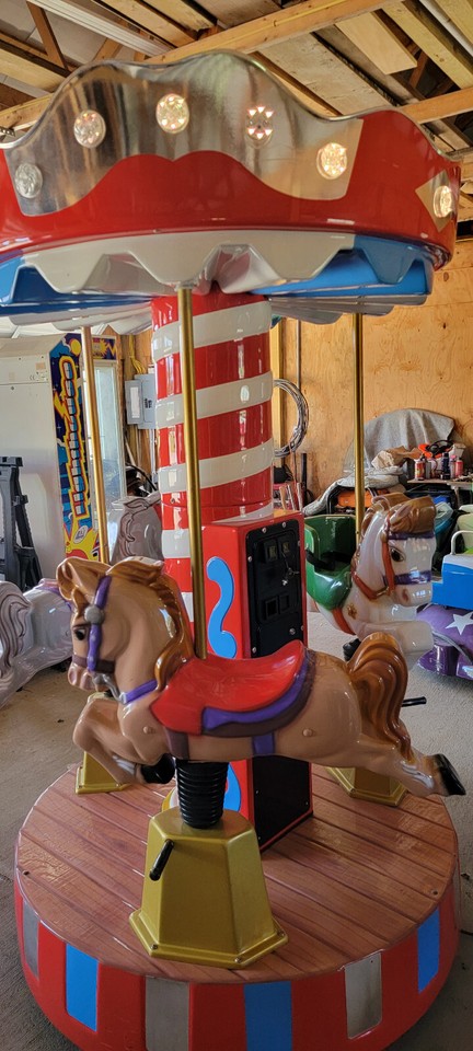 Nice 3 Horse Carousel Coin Operated Kiddie Ride | eBay