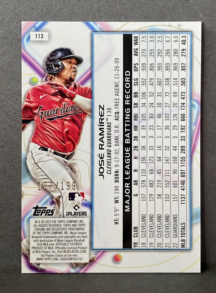 2023 Topps Cosmic Chrome JOSE RAMIREZ #113 Aqua Equinox Refractor /199 ...
