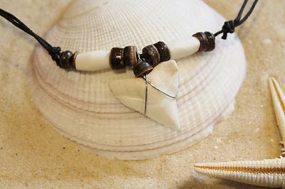 NEW LARGE SHARK TOOTH NECKLACE LUCKY SURFER TALISMAN BEACH TEETH SURF ...