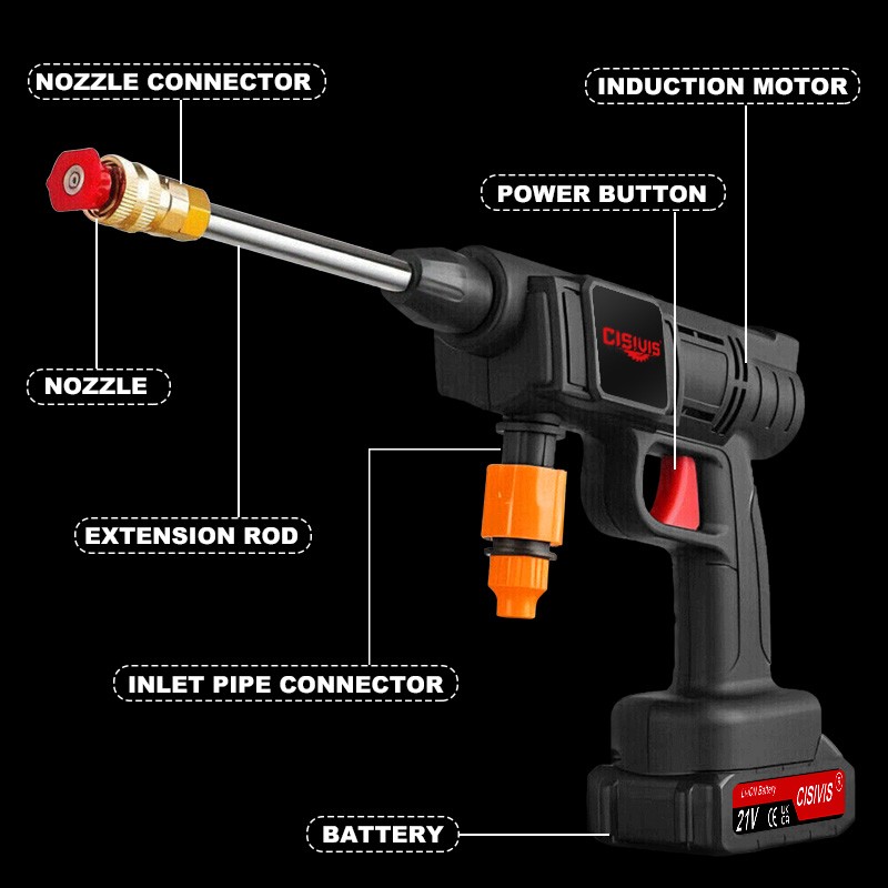 Cisivis Cordless High Pressure Car Washing Gun Pressure Washer Gun with ...