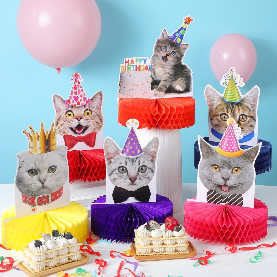 9 Pcs Cat Themed Honeycomb Centerpieces Cat Party Decorations Kitten ...