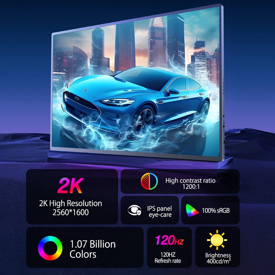 UPERFECT 16" 2K 2560*1600 Portable Monitor 120Hz Gaming Monitor 400nits ...