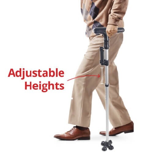Easy Reach Cane, Walking Stick, adjustable height, four point base, LED ...