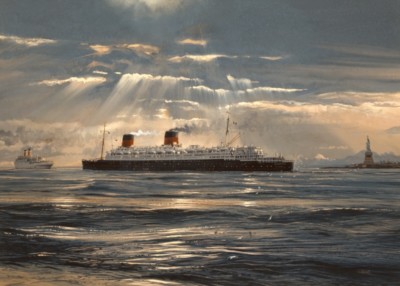 SS Liberte French Line SS Constitution Ocean Liner New York Painting ...