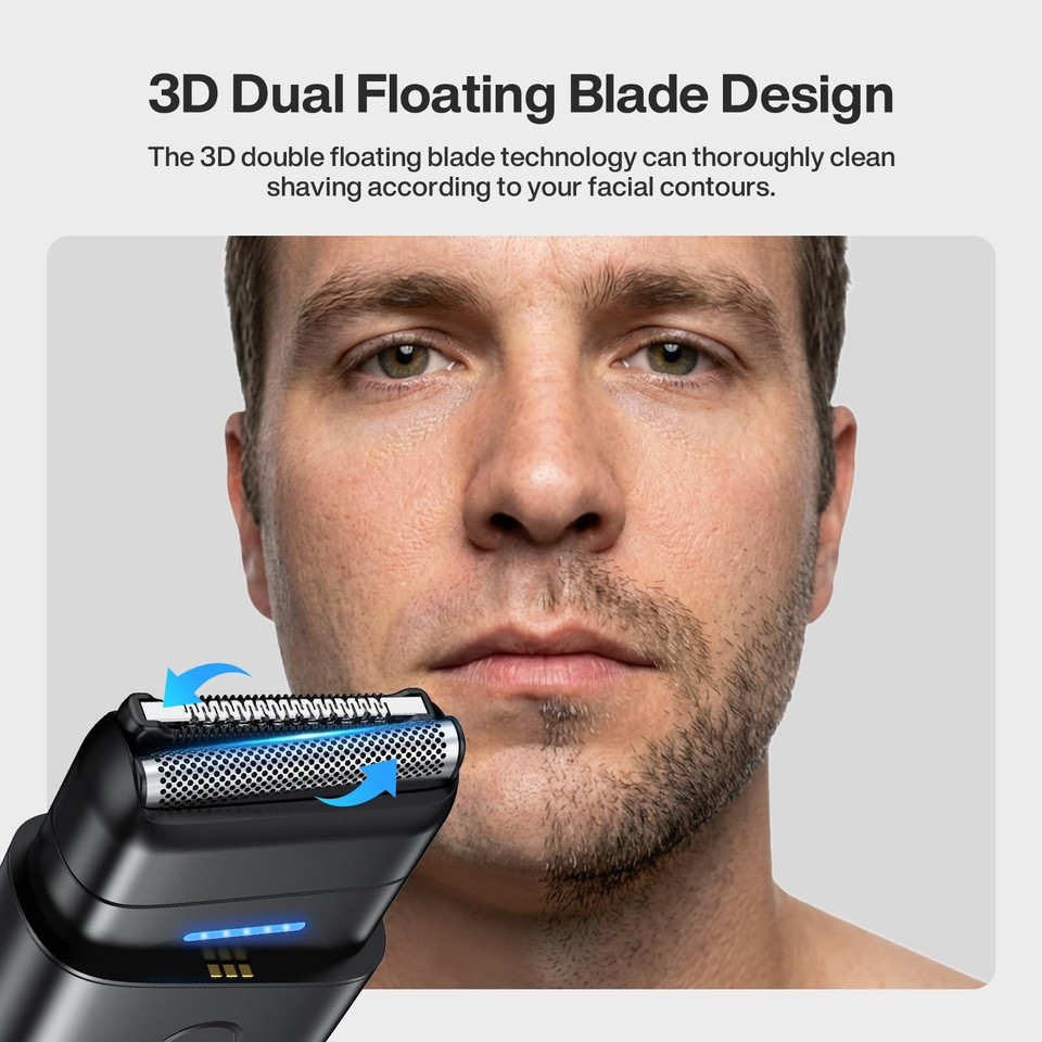 Electric Razor for Men, Protable Foil Shaver with Double Floating Blade ...
