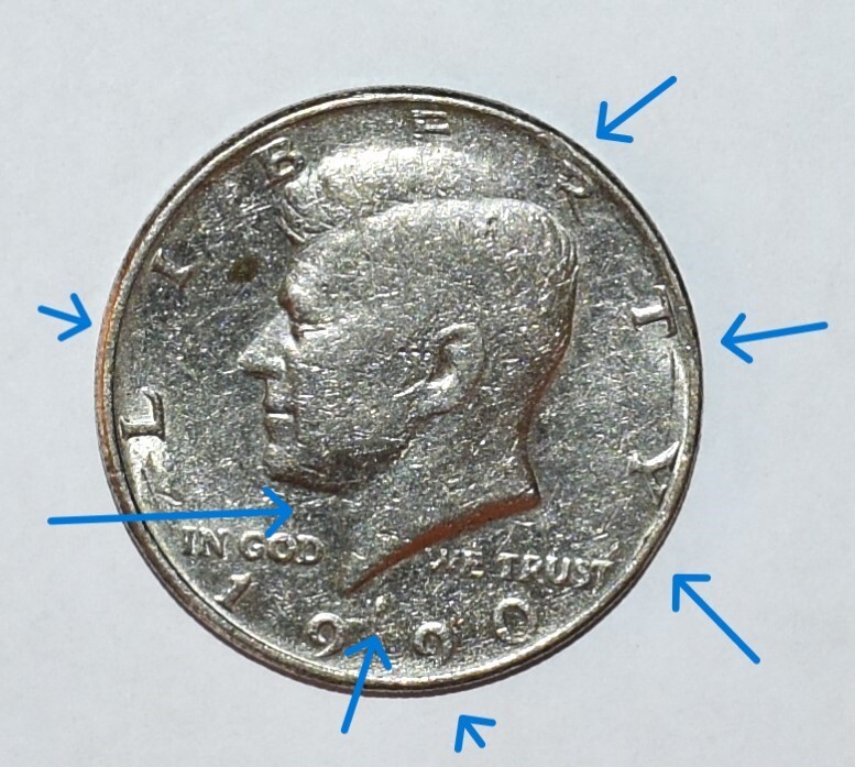 1990 P Kennedy Half Dollar Rare Cud DD Missing Date Error Collar Rim ...