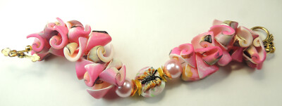Statement Pink Curly Shell Bracelet with Lampwork Butterfly Pink Pearl ...