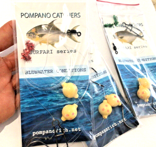 3 Pompano Rich Surfari pier Surf Beach Fishing Rigs 2/0 hook 30lb ...