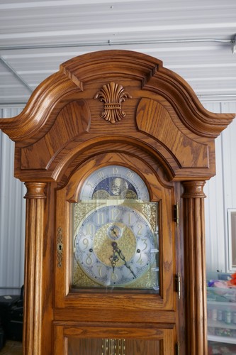 charles r. sligh grandfather clock, Medium Oak finish, Lovely Brass ...