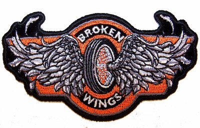 BROKEN WINGS BIKER WHEEL EMBRODIERED PATCH P6180 wing MOTORCYCLE jacket ...