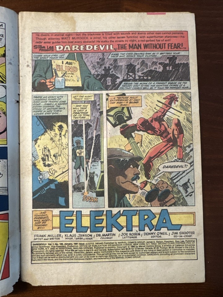 DAREDEVIL #168 (1981) MARVEL 1ST APPEARANCE ORIGIN ELEKTRA - Frank ...