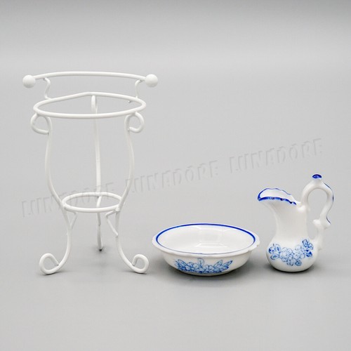 1:12 Scale Dollhouse Miniature White Ceramics Basin Metal Stand ...