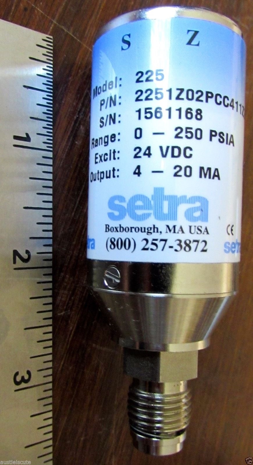 Setra 225 Pressure Transducer 0-250PSI 4-20Ma Output 2251Z02PCC411ZZLR1 ...