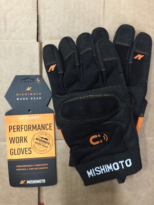 OPEN Mishimoto Performance Work Gloves Black / Orange Large MMAPL-GLV ...