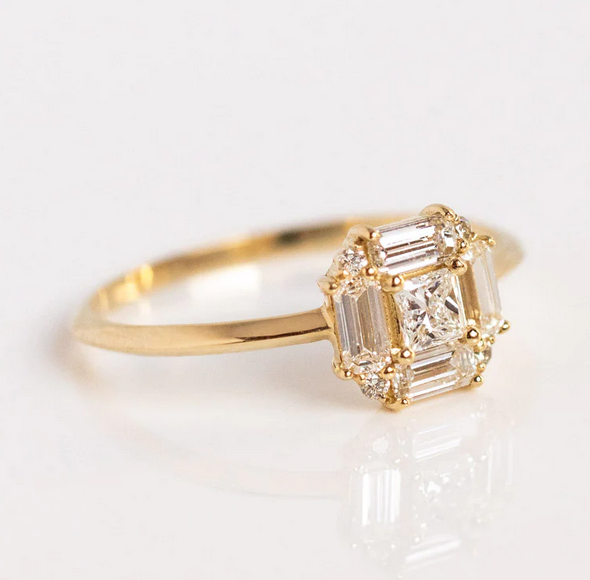 Sparkling Baguette, Princess & Round Shape Moissanite In 10K Yellow ...