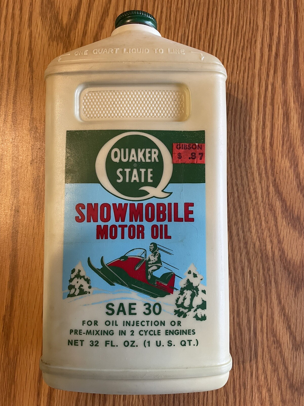 QUAKER STATE SNOWMOBILE OIL PLASTIC BOTTLE Nice Graphics 1 qt - EMPTY ...
