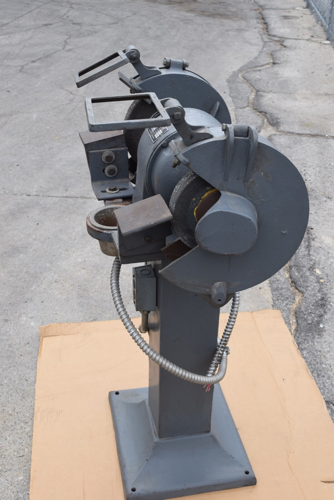 Vintage utility bench 10" Wheel pedestal Iron Base grinder 1 HP 3 ph ...