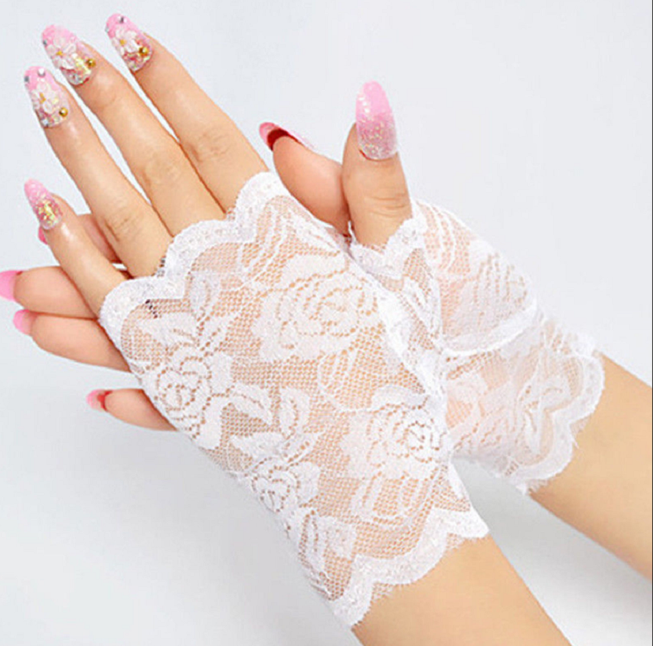 Black White Red Lace Fingerless Short Gloves 80s Madonna Costume ...