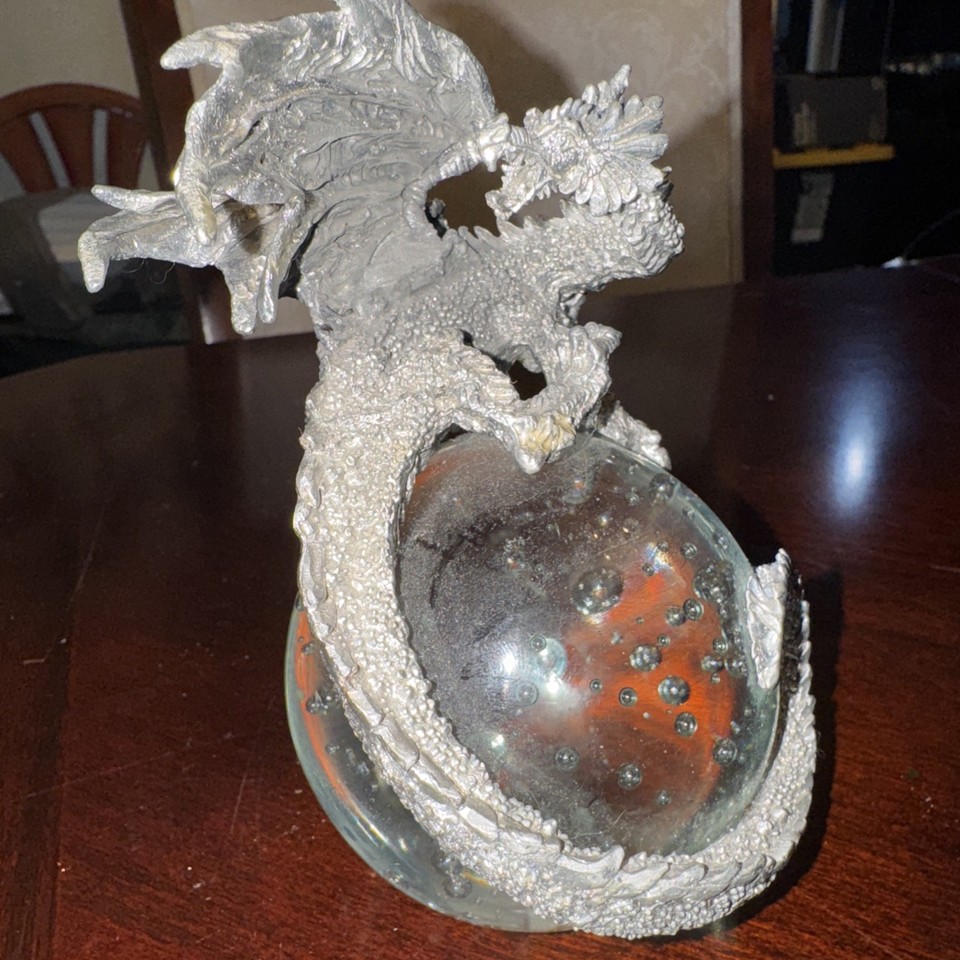 Dragon Crystal Ball Figurine Fantasy Gothic Decor Glass Orb Statue 5in ...
