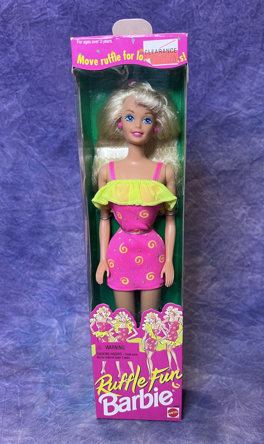 Ruffle Fun Barbie 1994 Mattel Bright Pink Yellow Ruffle Outfit Blonde ...