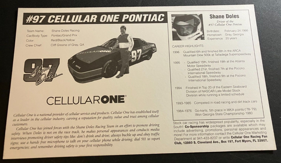 1990s Shane Doles #97 Cellular One Pontiac Grand Prix - ARCA Hero Card ...