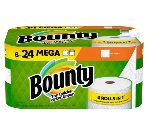 Bounty Full Sheet Paper Towels, 6 Mega Rolls, White | eBay