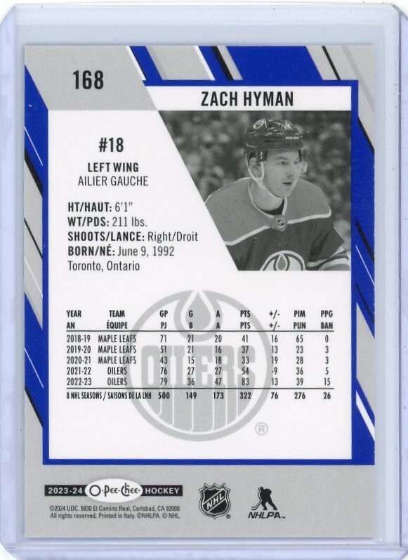 2023-24 O-Pee-Chee OPC Zach Hyman Blue Border - Edmonton Oilers | eBay